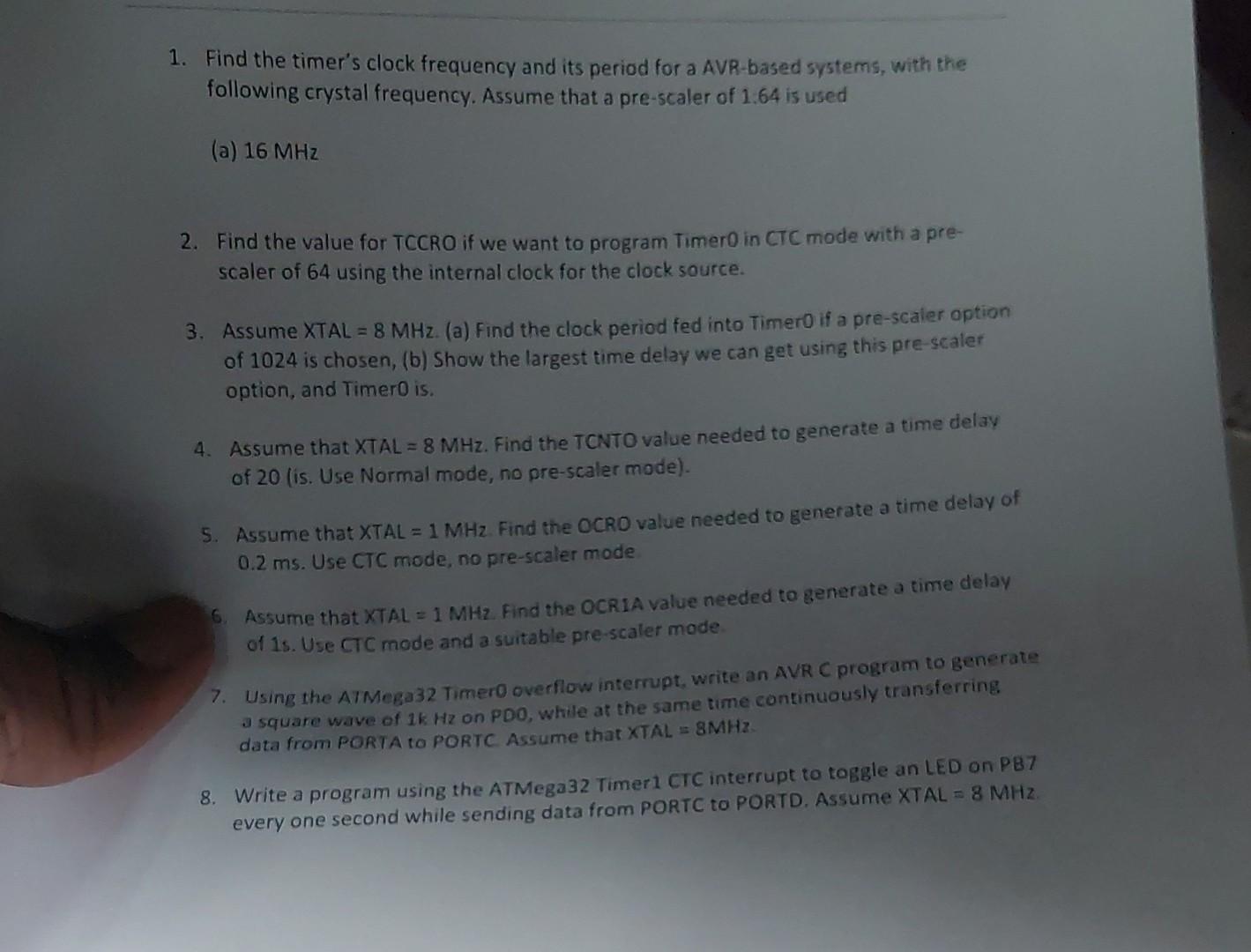 Solved 1. Find the timer's clock frequency and its period | Chegg.com