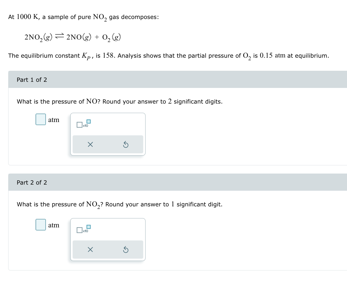 Solved At 1000 K, ﻿a sample of pure NO2 ﻿gas | Chegg.com
