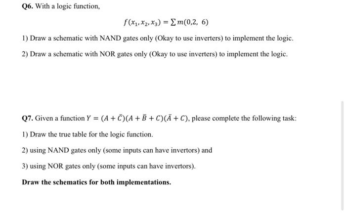 Solved Q6. With a logic function, f(x1,x2, X3) = m(0,2, 6) | Chegg.com
