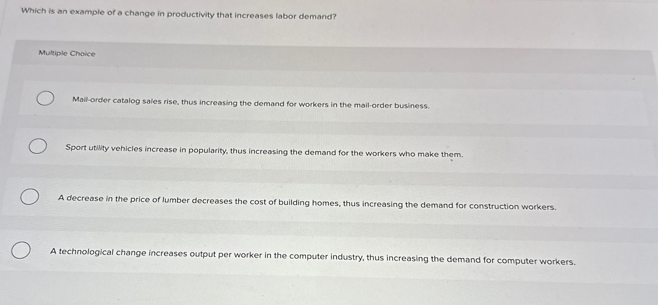 Solved Which is an example of a change in productivity that | Chegg.com