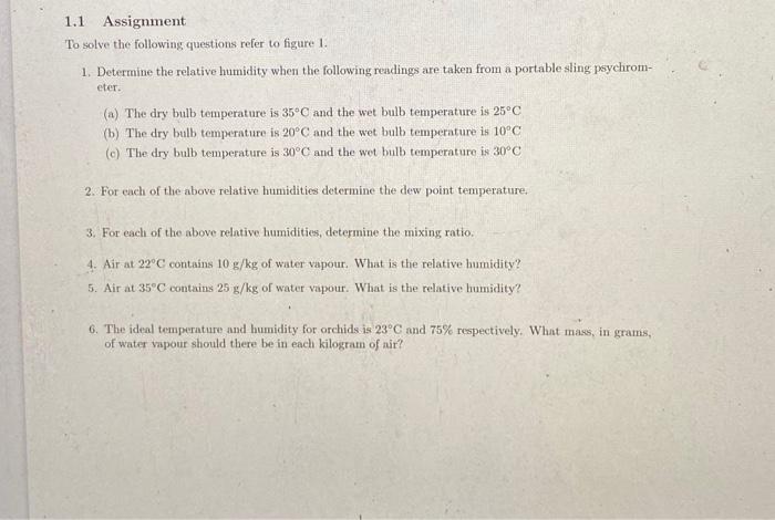 Solved 1. Determine the relative humidity when the following | Chegg.com