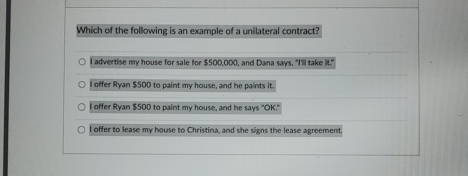 Solved Which of the following is an example of a unilateral | Chegg.com
