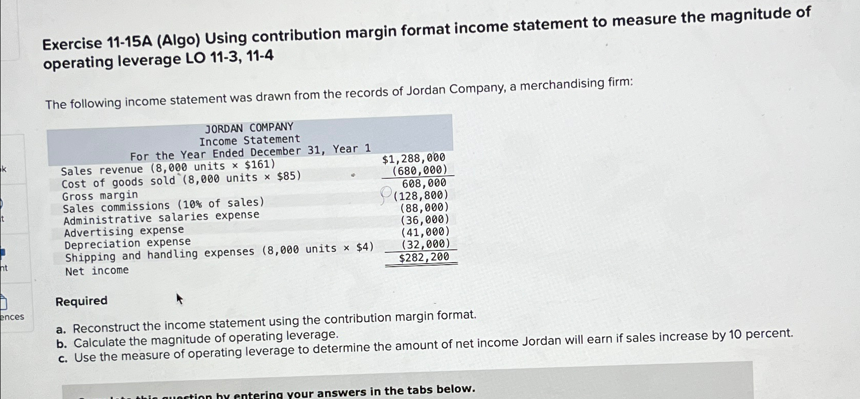 Solved Exercise 11-15A (Algo) ﻿Using contribution margin | Chegg.com
