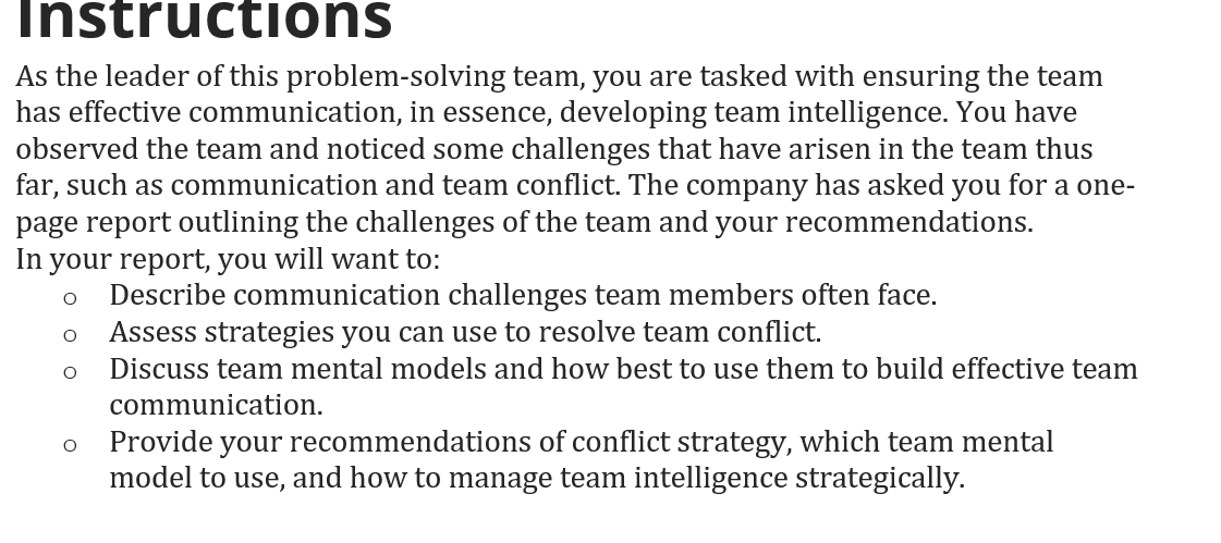 Solved InstructionsAs the leader of this problem-solving | Chegg.com