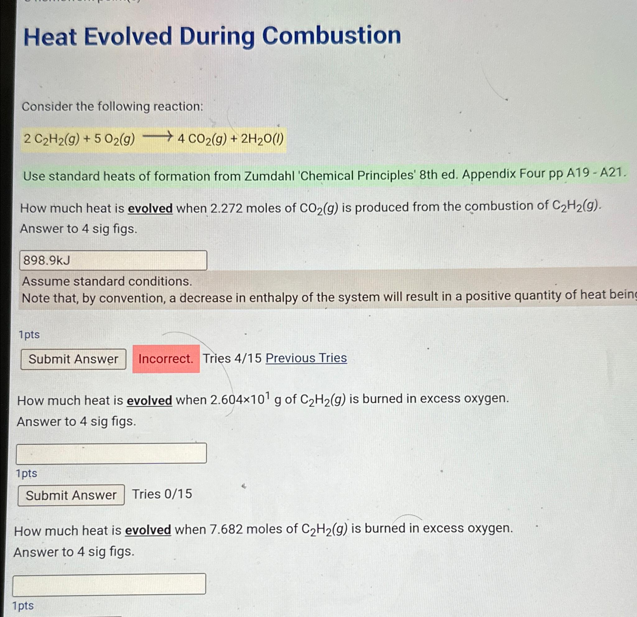 Heat Evolved During CombustionConsider the following | Chegg.com
