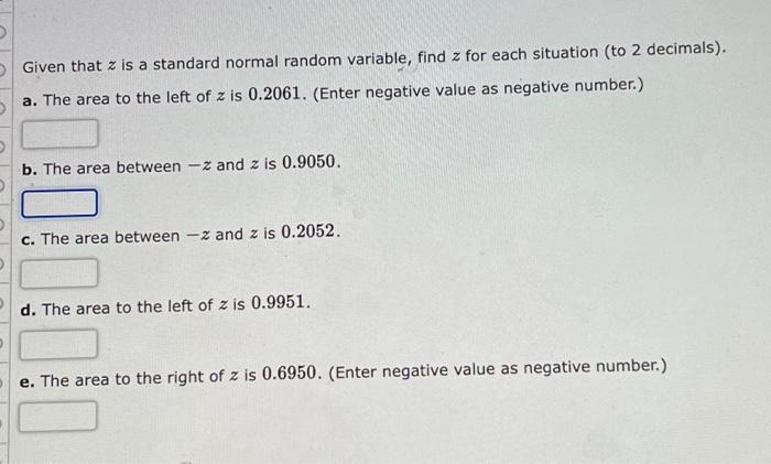 Solved Given that z is a standard normal random variable, | Chegg.com