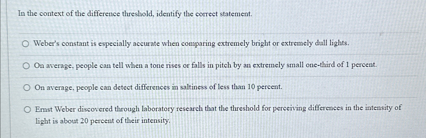 Solved In The Context Of The Difference Threshold Identify 1234