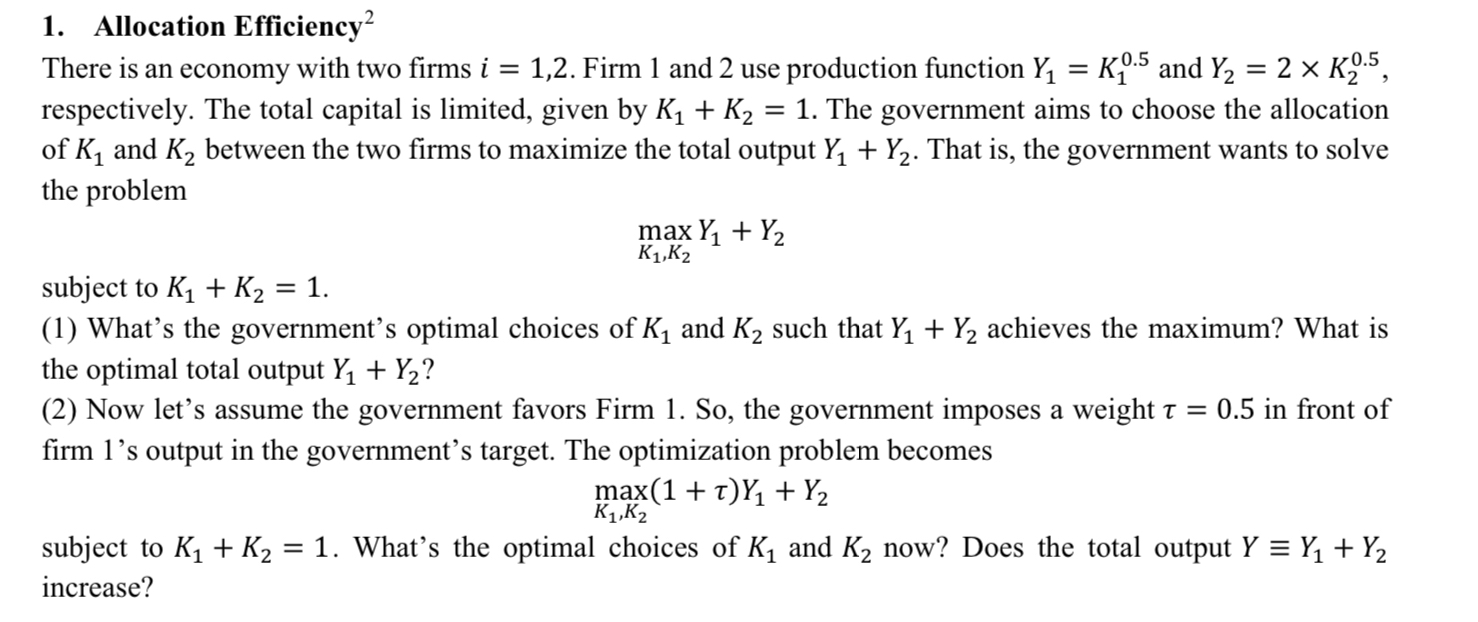 Solved Allocation Efficiency ?2There is an economy with two | Chegg.com