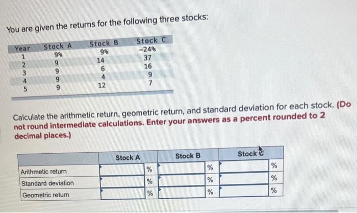 Solved You are given the returns for the following three | Chegg.com