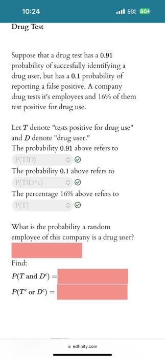Solved Suppose that a drug test has a 0.91 probability of | Chegg.com