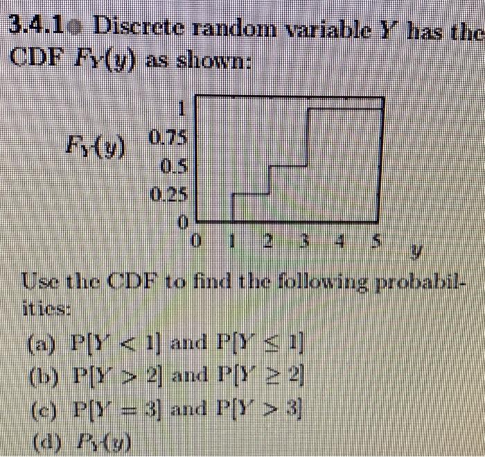 Solved 3 4 10 Discrete Random Variable Y Has The Cdf Fy Y