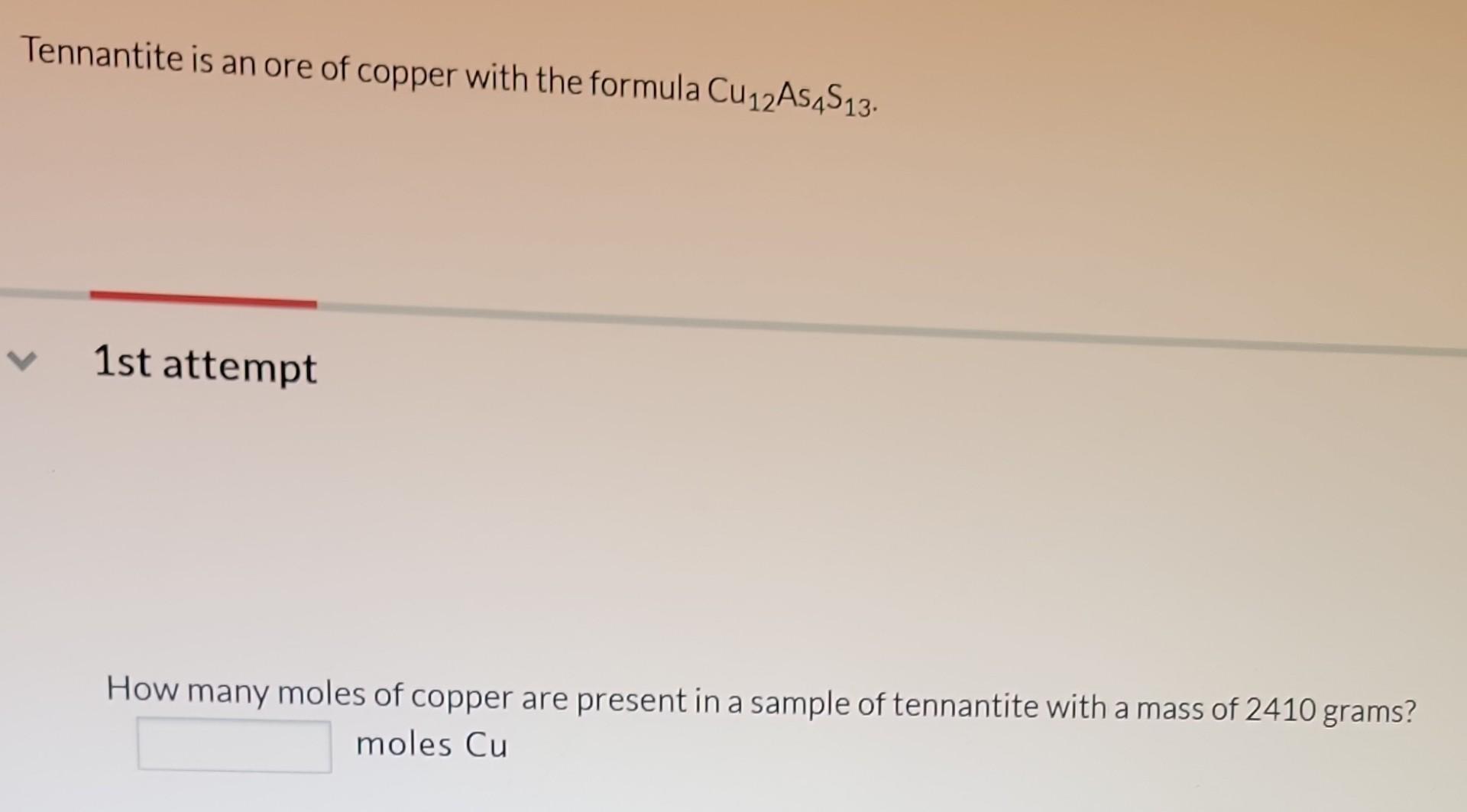 Solved Tennantite is an ore of copper with the formula | Chegg.com