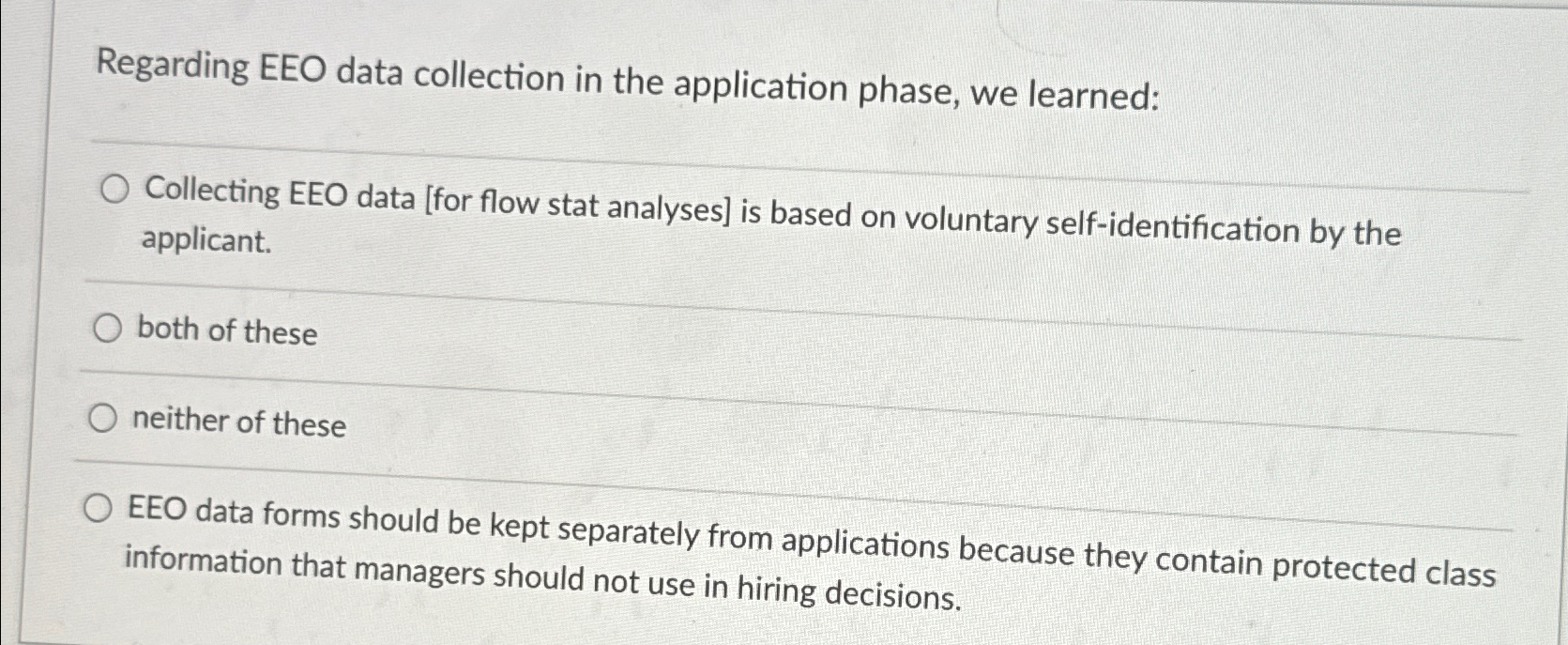 Solved Regarding EEO data collection in the application | Chegg.com