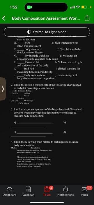 Solved fBody Composition Assessment Wor... Body Composition | Chegg.com