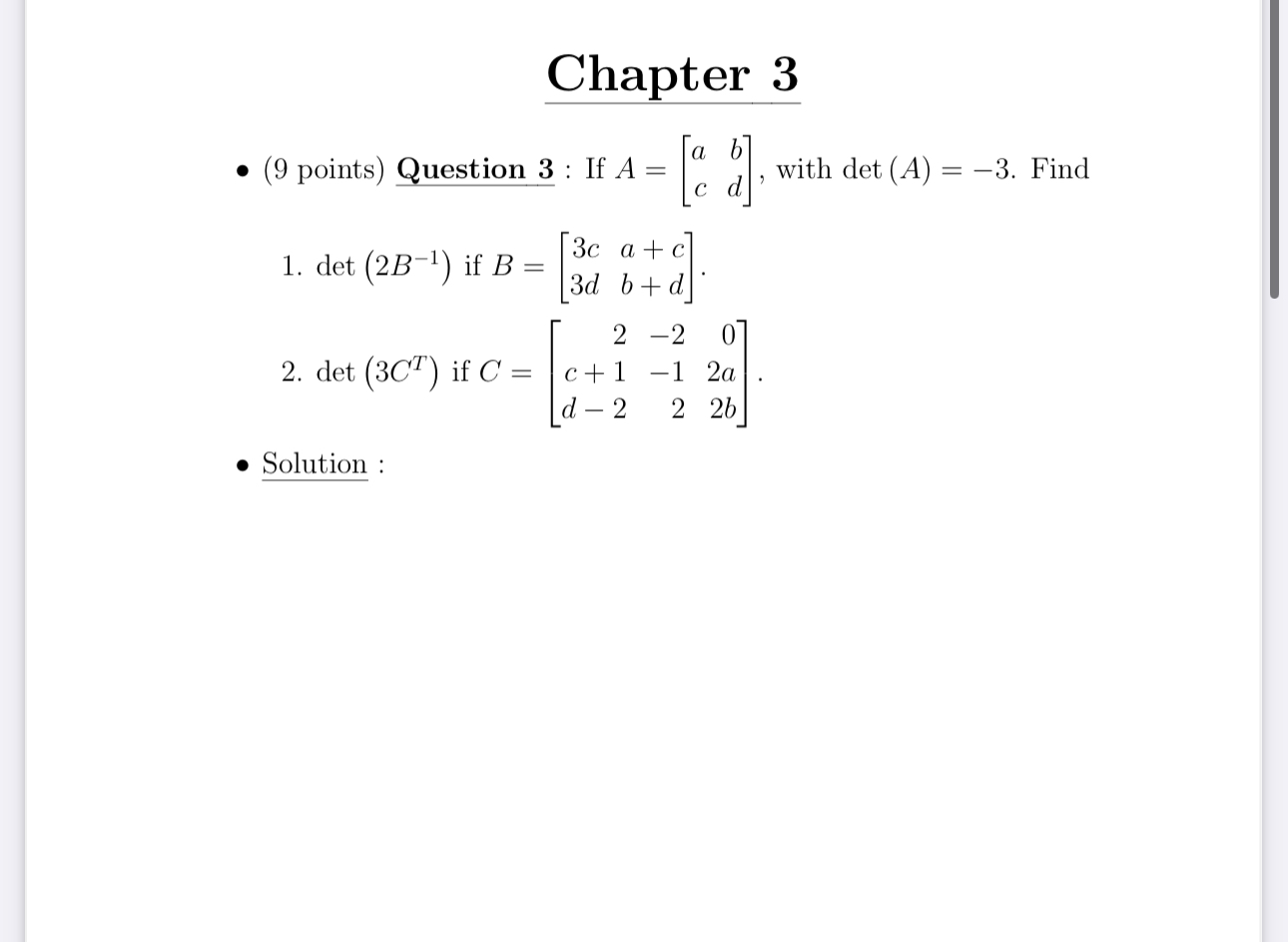 Chapter 3(9 ﻿points) ﻿Question 3 ﻿: If A=[abcd], | Chegg.com