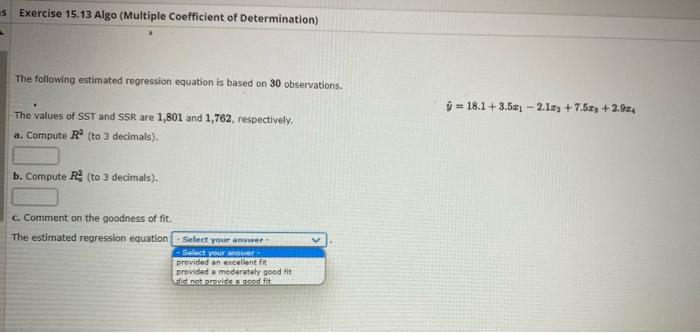 Solved 5 Exercise 15.13 Algo (Multiple coefficient of | Chegg.com