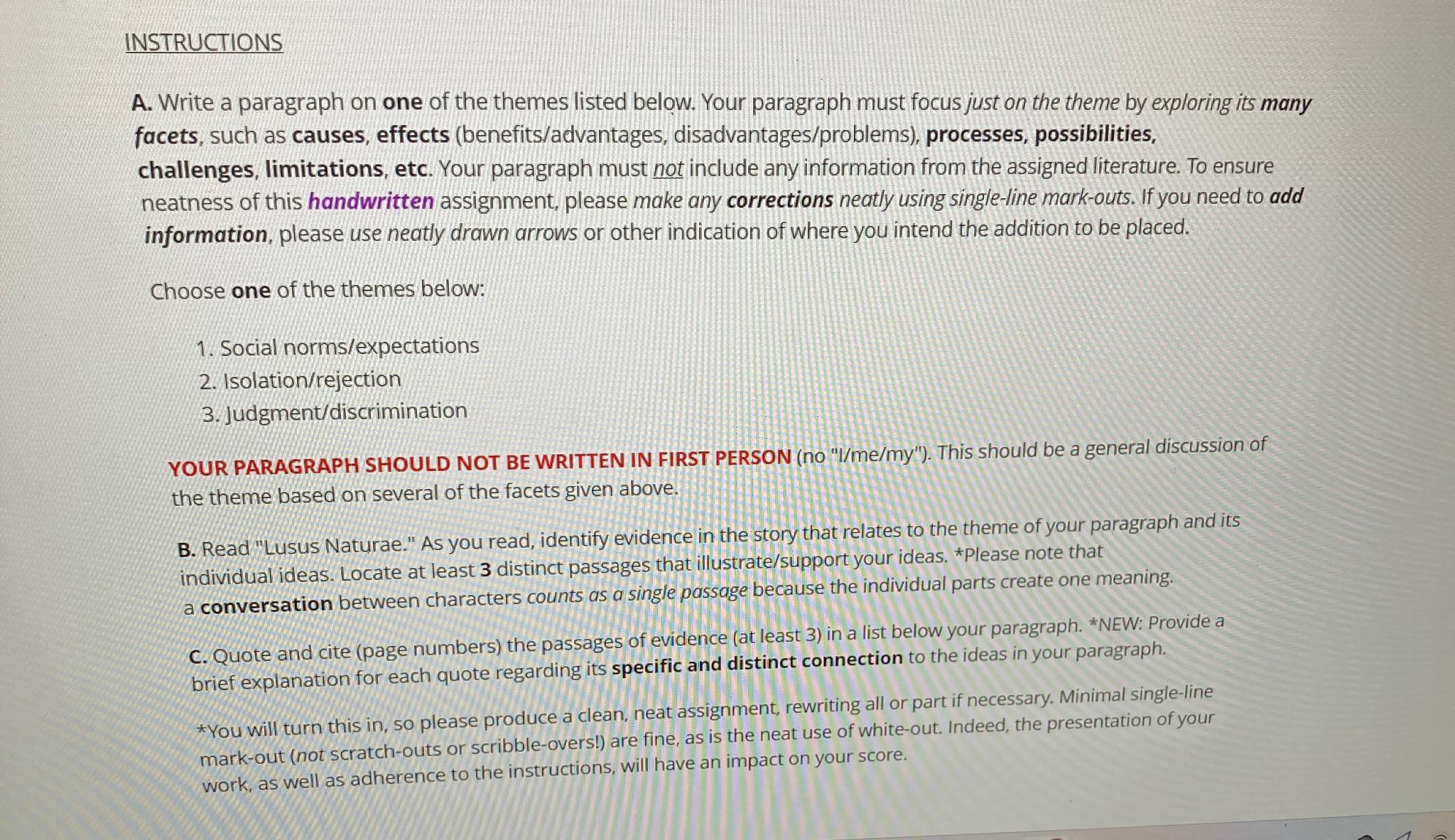 Solved INSTRUCTIONSA. ﻿Write a paragraph on one of the | Chegg.com