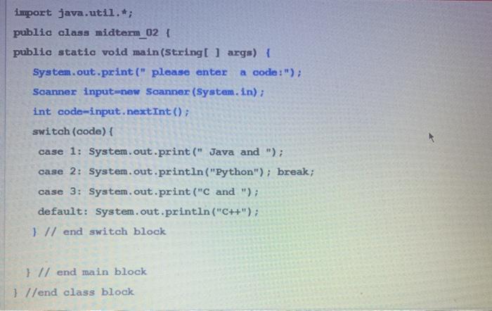 Solved import java.util.*; public class midterm_02 { public | Chegg.com