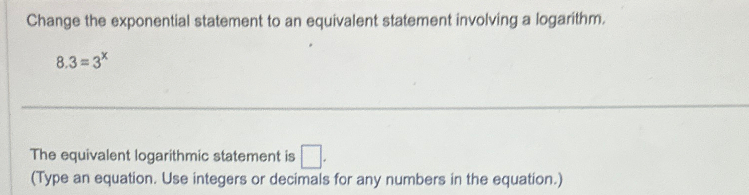 Solved Change the exponential statement to an equivalent | Chegg.com