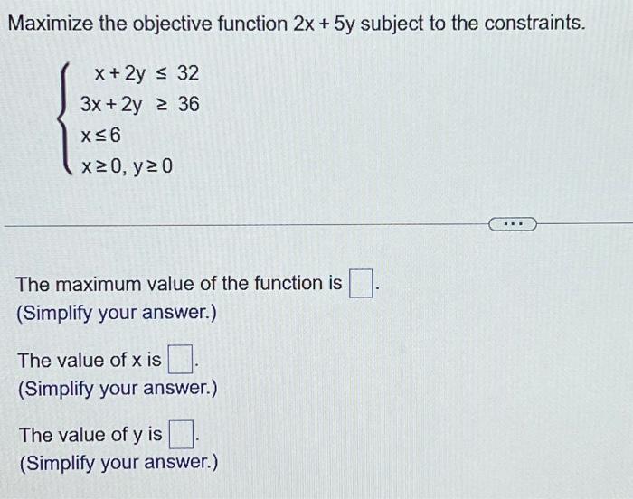 Solved Maximize The Objective Function 2x 5y Subject To The