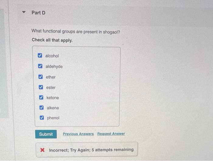 Solved What functional groups are present in gingerol? Check | Chegg.com