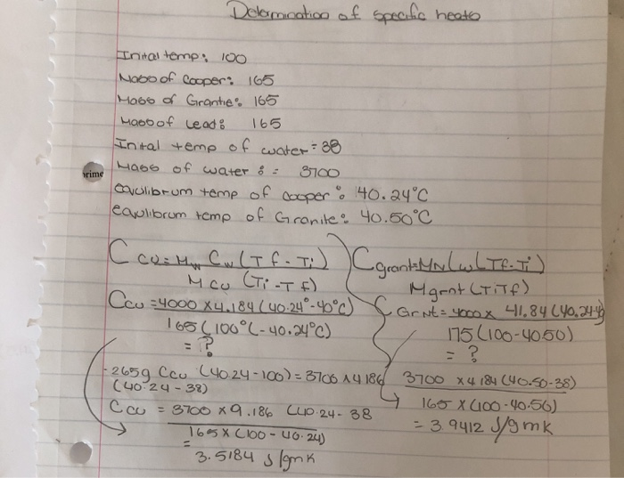 REPORT ON EXPERIMENT 23 Determination of Specific | Chegg.com