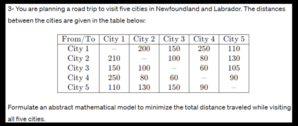 Solved 3- ﻿You are planning a road trip to visit five cities | Chegg.com