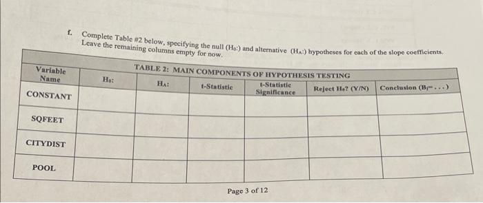 f. Complete Table 22 below, specifying the null (H0:) | Chegg.com