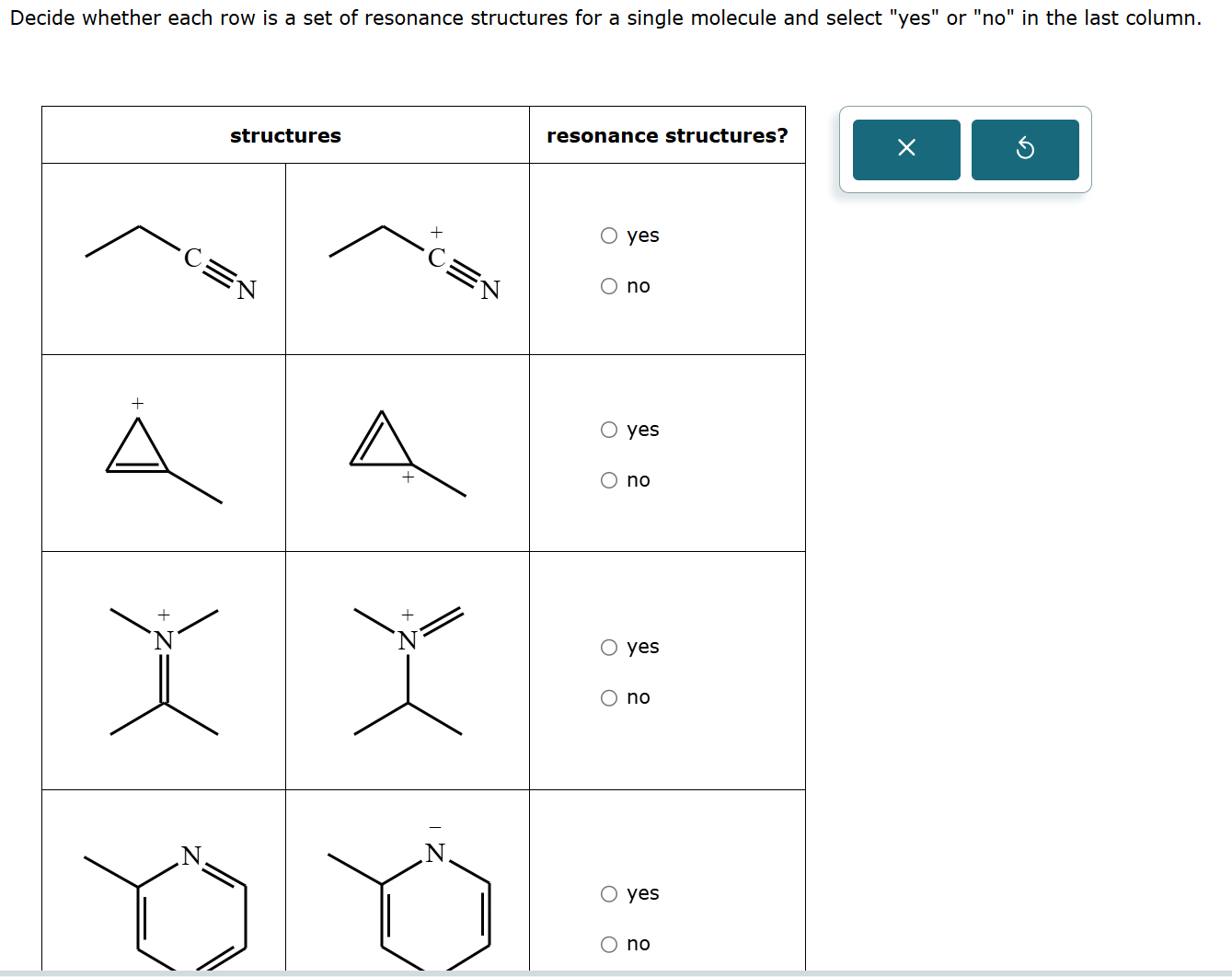 Solved Decide whether each row is a set of resonance | Chegg.com