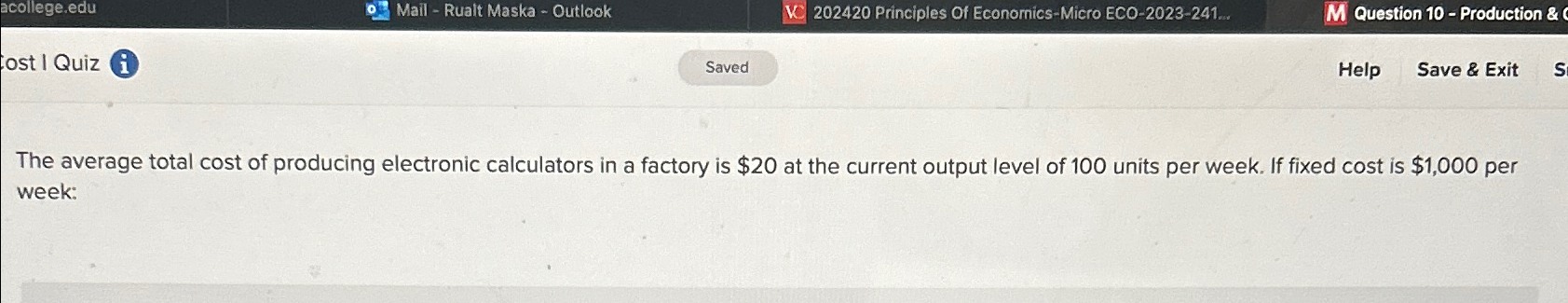 Solved The average total cost of producing electronic | Chegg.com
