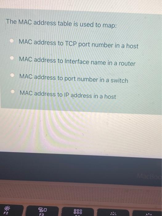 Solved The MAC address table is used to map: © MAC address | Chegg.com