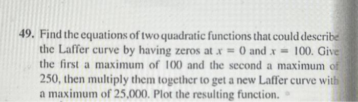Solved 49. Find the equations of two quadratic functions | Chegg.com