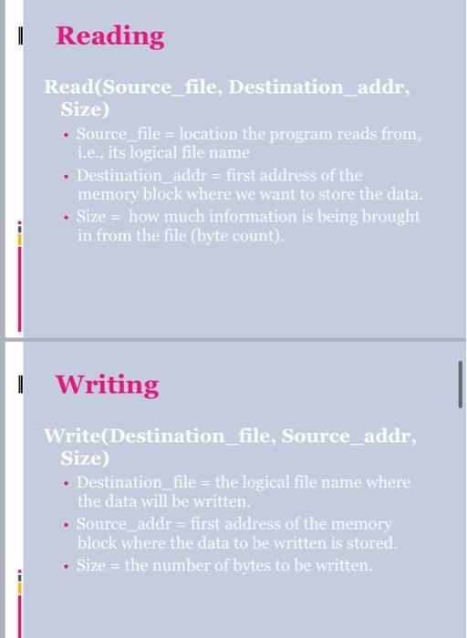 Solved 1 Reading Read(Source_file, Destination_addr, Size) • | Chegg.com