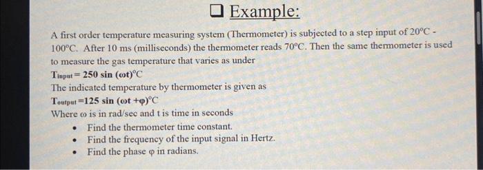 A first order temperature measuring system | Chegg.com