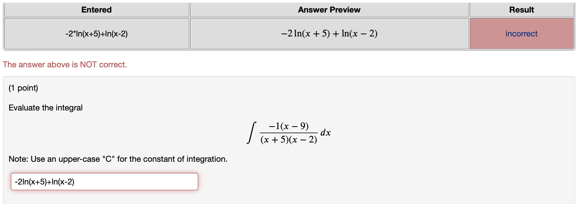 Solved The answer above is NOT correct.(1 ﻿point)Evaluate | Chegg.com