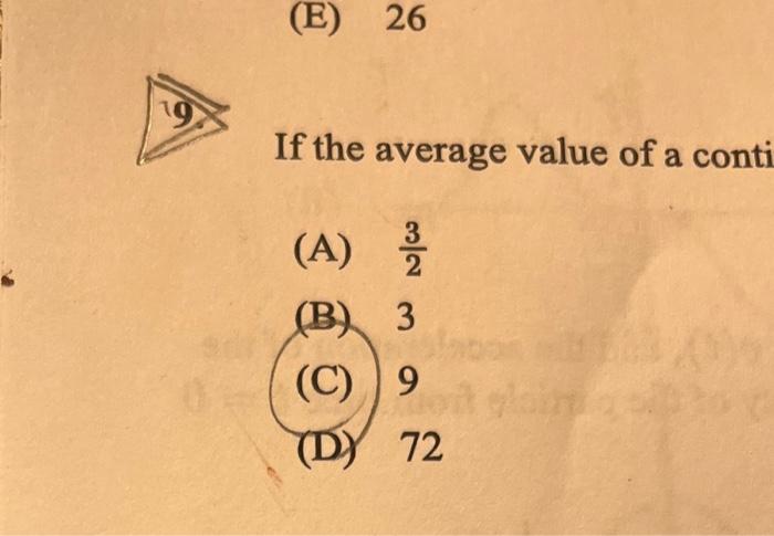 Solved If the average value of a continuous function f on | Chegg.com