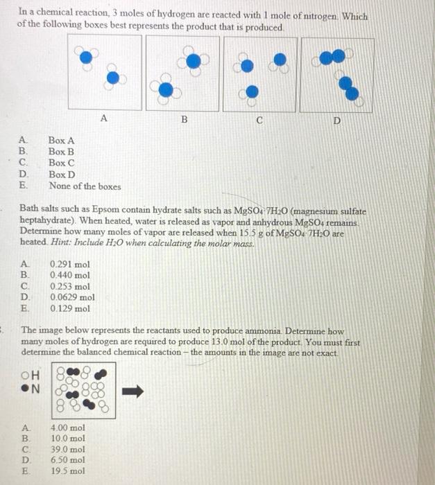 Solved In a chemical reaction, 3 moles of hydrogen are | Chegg.com