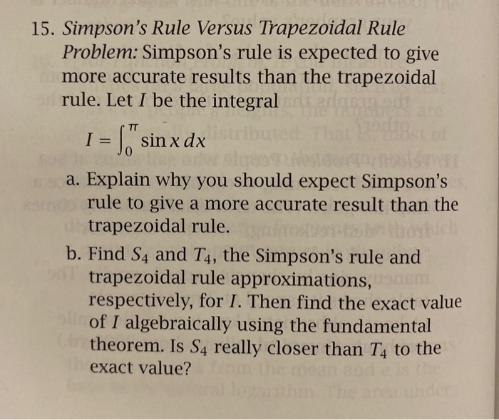 Solved 15. Simpson's Rule Versus Trapezoidal Rule Problem: | Chegg.com