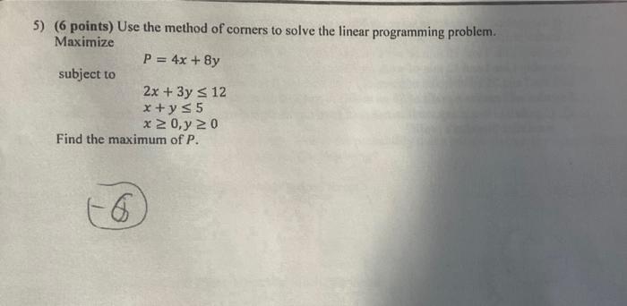 Solved 5) (6 points) Use the method of corners to solve the | Chegg.com