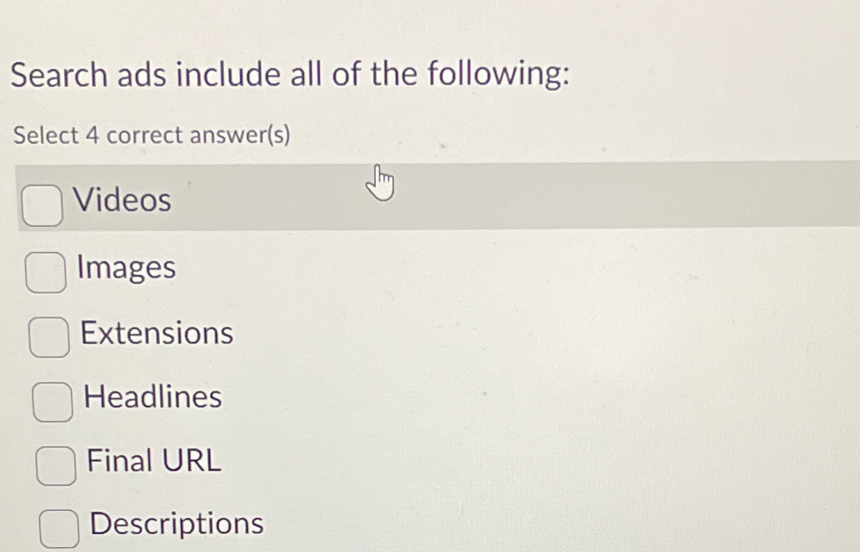Solved Search ads include all of the following:Select 4 | Chegg.com