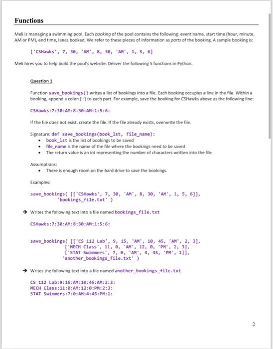 Solved Functions Meli is managing a swimming pool. Each | Chegg.com