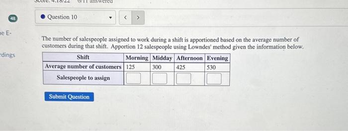 Solved The number of salespeople assigned to work during a | Chegg.com
