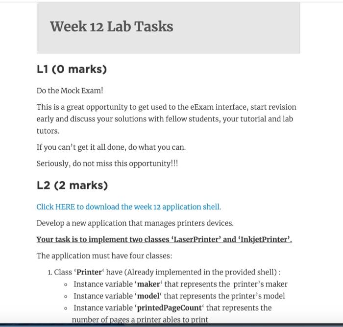Solved Week 12 Lab Tasks L1 (O marks) Do the Mock Exam! This | Chegg.com