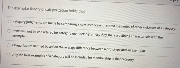 Solved The exemplar theory of categorization holds that | Chegg.com