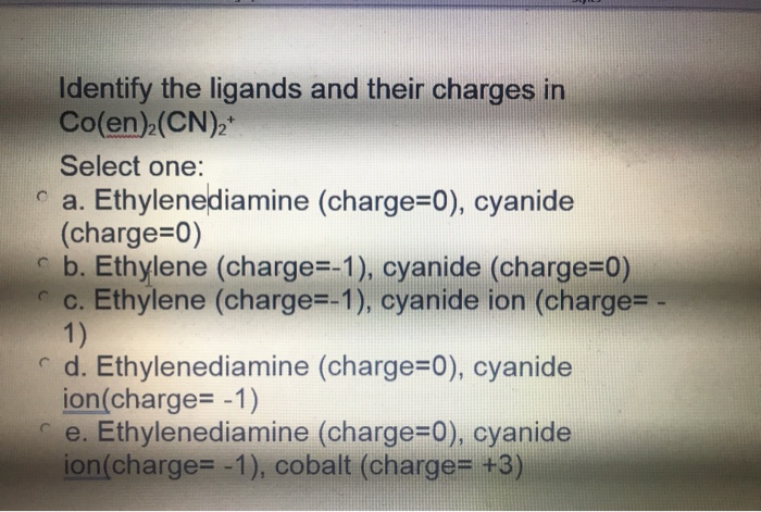 Solved Identify the ligands and their charges in Co(en) (CN) | Chegg.com