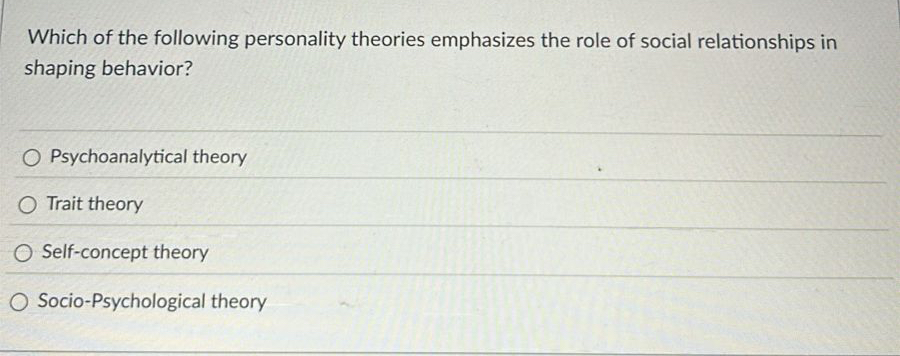 Solved Which of the following personality theories | Chegg.com
