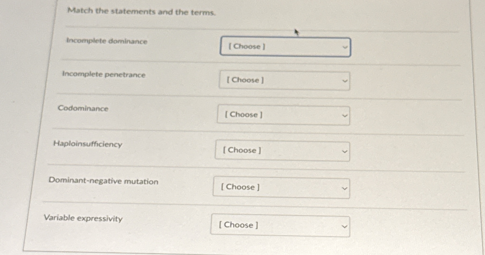 Solved Match the statements and the terms.Incomplete | Chegg.com