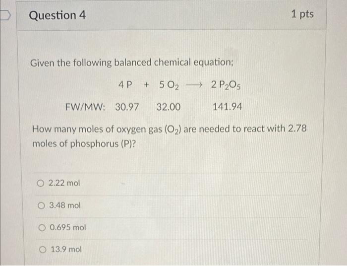 Solved Given the following balanced chemical equation; | Chegg.com