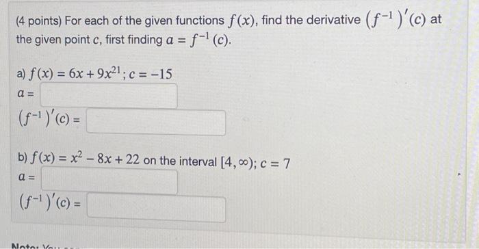 Solved (4 points) For each of the given functions f(x), find | Chegg.com