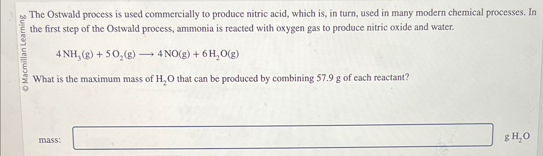 Solved The Ostwald process is used commercially to produce | Chegg.com